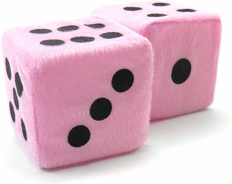 Pink Plush Dice 3" - Pair of Hanging Pink Dice With Black Pips (dots ...