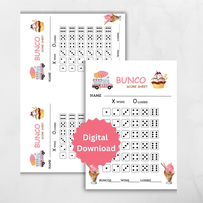 Ice Cream Bunco Score Sheet: Fun Printable Game (instant Download) - Etsy
