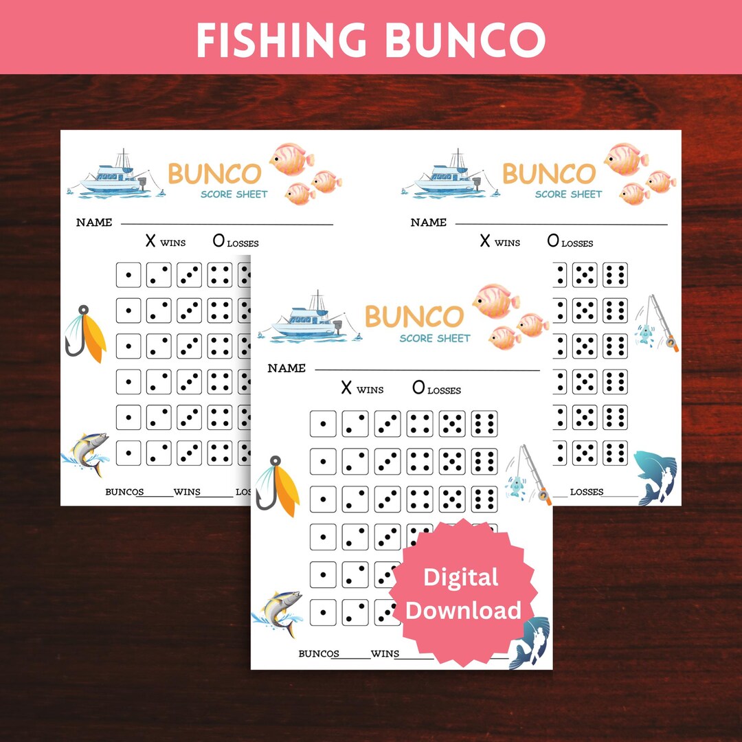 Fishing Bunco Score Sheet | Fun and Unique Printable Bunco Game Design ...