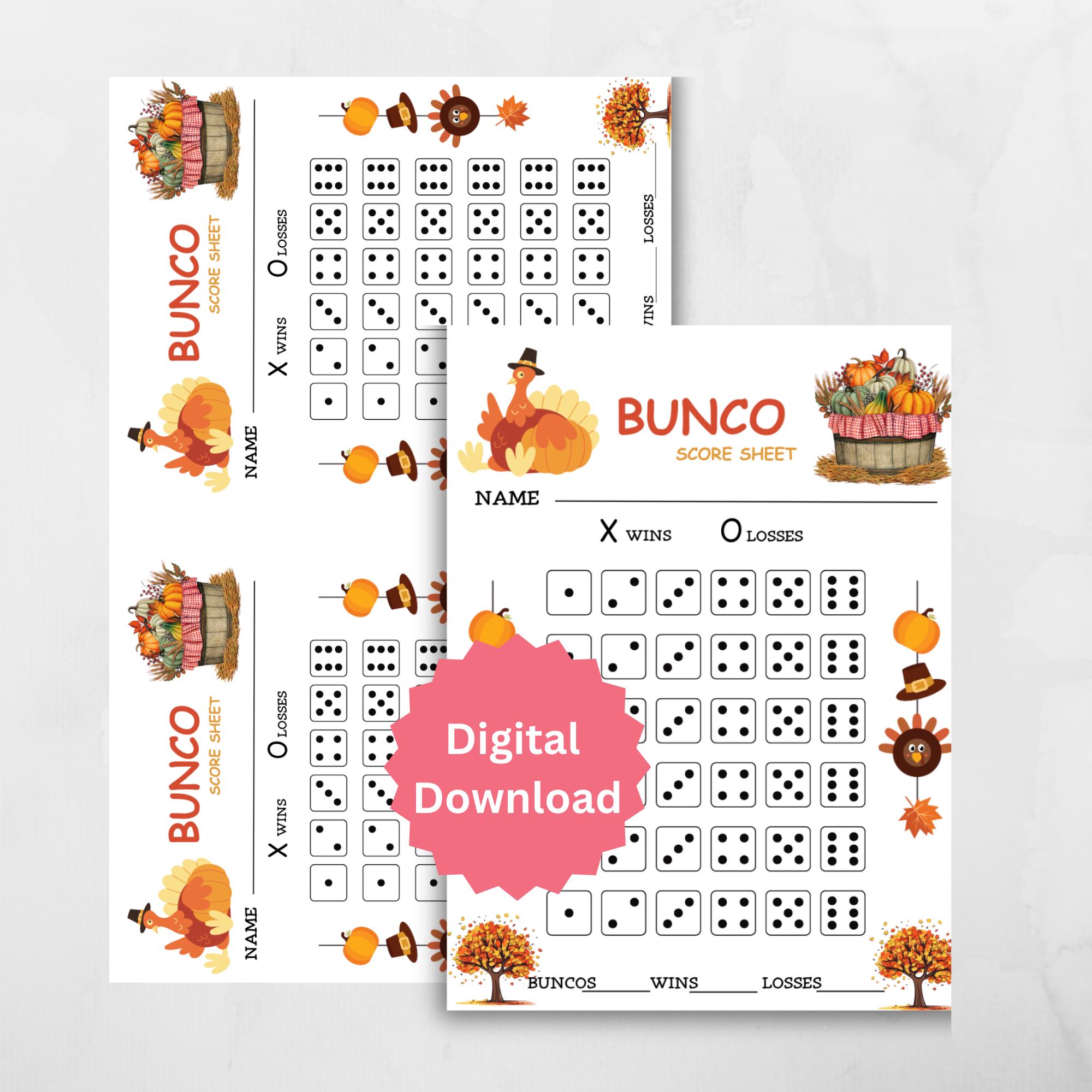 Thanksgiving Bunco Score Sheet: Fall Themed Party Game (digital ...
