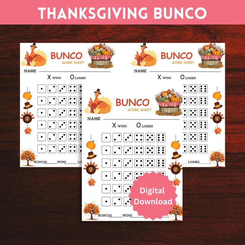 Thanksgiving Bunco Score Sheet Printable – Fall Themed Game – Party Fun ...