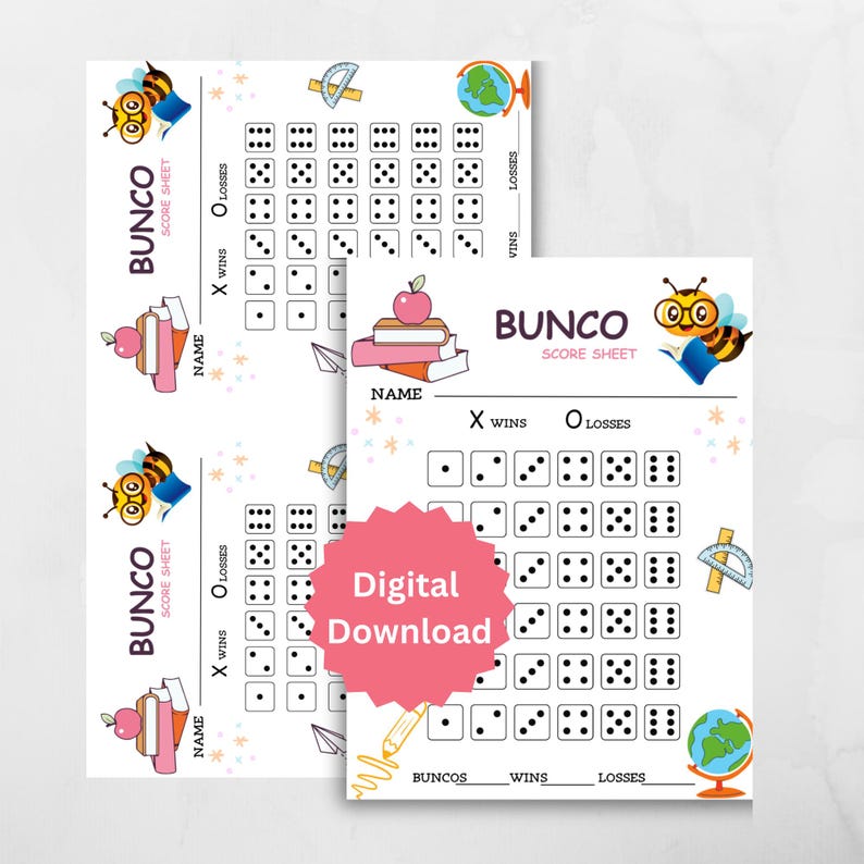 Printable Bunco Score Sheets: 12 Monthly Seasonal Themes (instant ...