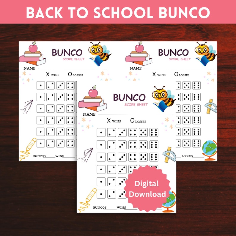Back to School Bunco Score Sheet: Printable Party Game (instant ...