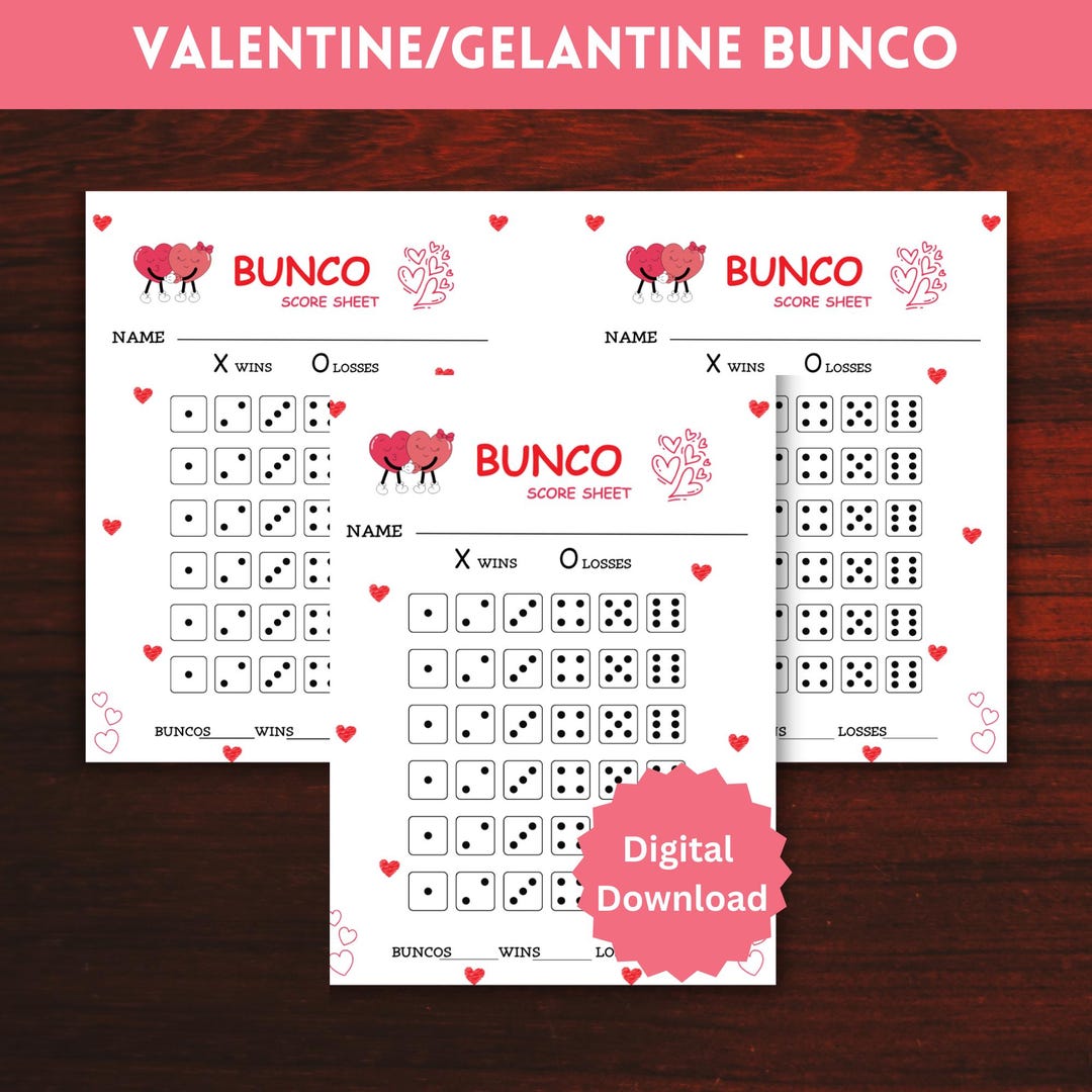 American Heart Month Bunco Score Sheet | Printable Bunco Game Design ...