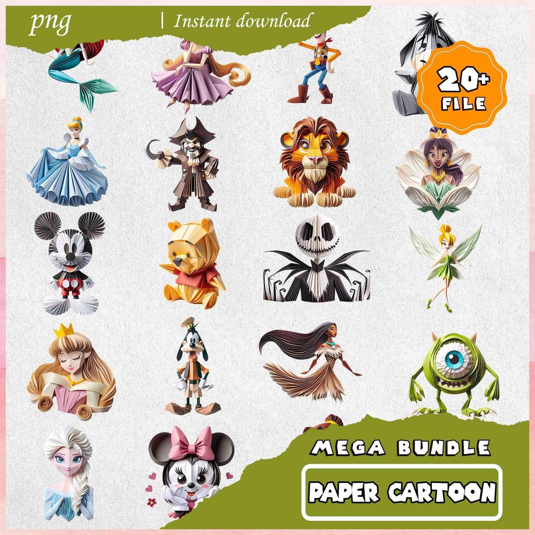 Paper Cartoon Characters Mega Bundle Svg, Cricut Printable Clipart ...