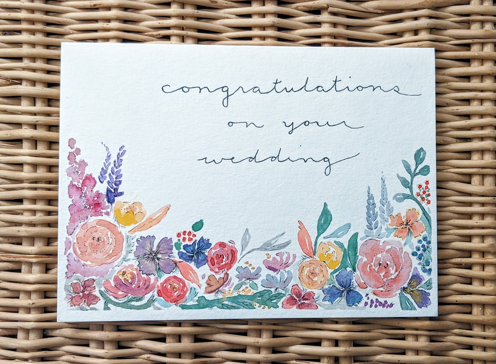 Watercolor Wedding Congratulations Hand-painted Card - Etsy