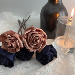 Navy Blue and Rose Gold Flower 12 Inch Stems, Wedding Flower ...