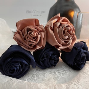 Navy Blue and Rose Gold Flower 12 Inch Stems, Wedding Flower ...