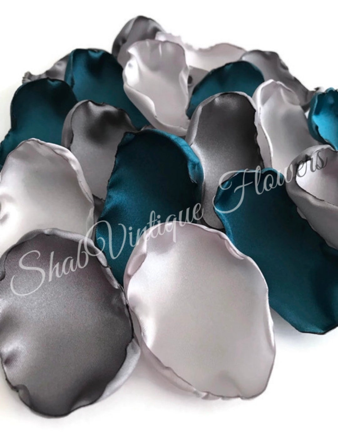 Teal, Slate, Light Silver Flower Petals, Dessert Table Decor, Fall ...