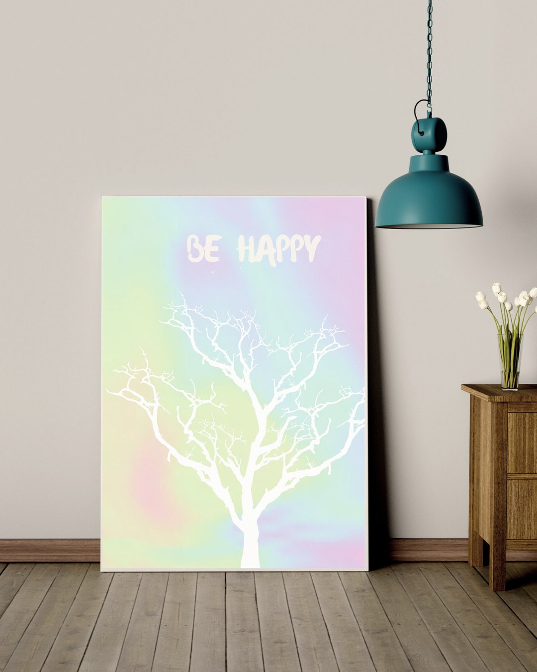 Be Happy Tree Motivational Art , Psychedelic Hippy Pattern, Digital ...
