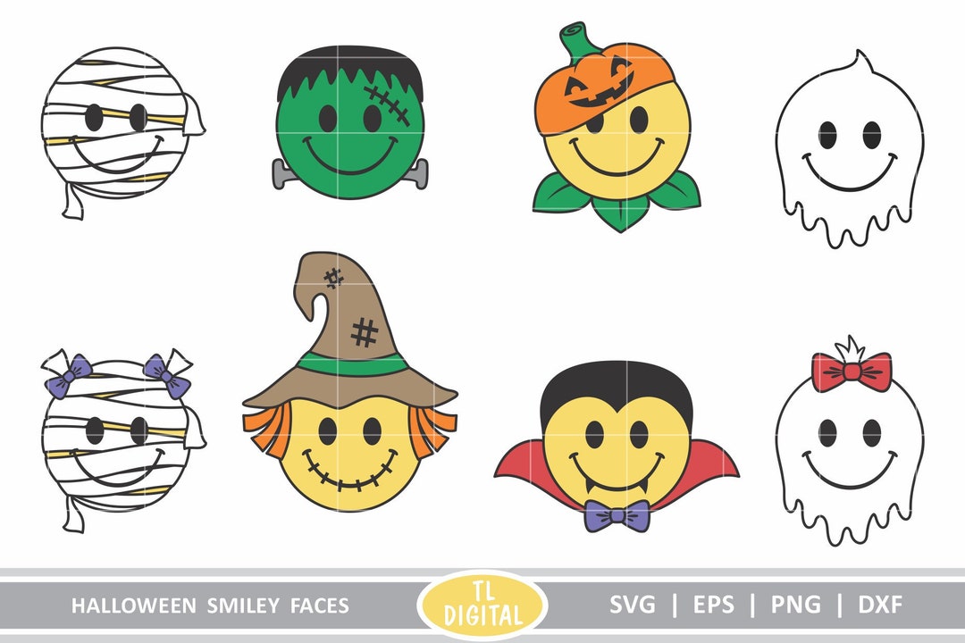 Halloween Smiley Faces SVG Bundle 8 Halloween Emoji Designs - Etsy