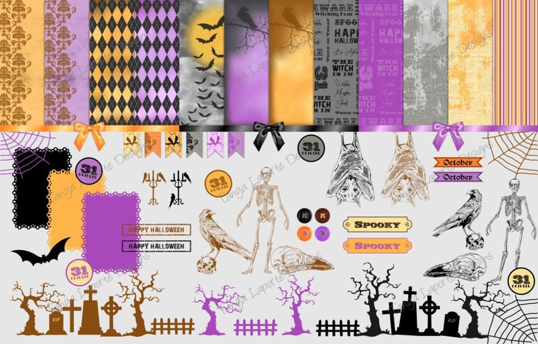 Halloween Clipart and Digital Paper Set 63 Clipart & 12 Papers Instant ...