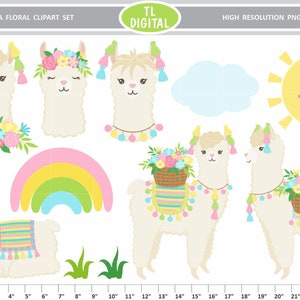 Floral Llama Clipart Set Cute Animal and Cactus Clipart Set High ...