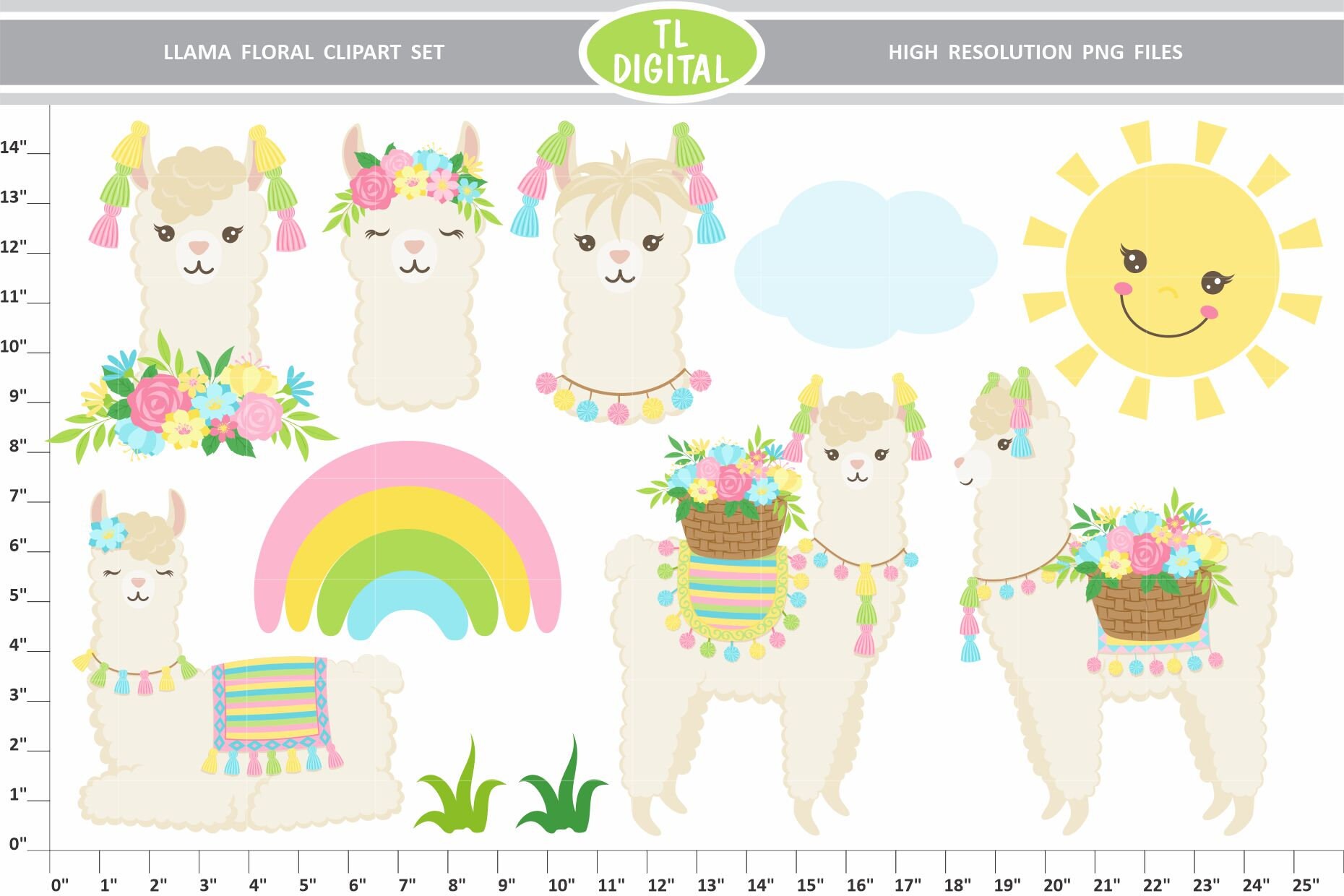 Floral Llama Clipart Set Cute Animal and Cactus Clipart Set - Etsy ...