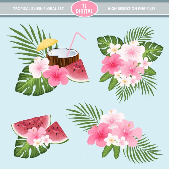 Tropical Flowers Clipart Set Tropical Blush Pink Flower | Etsy