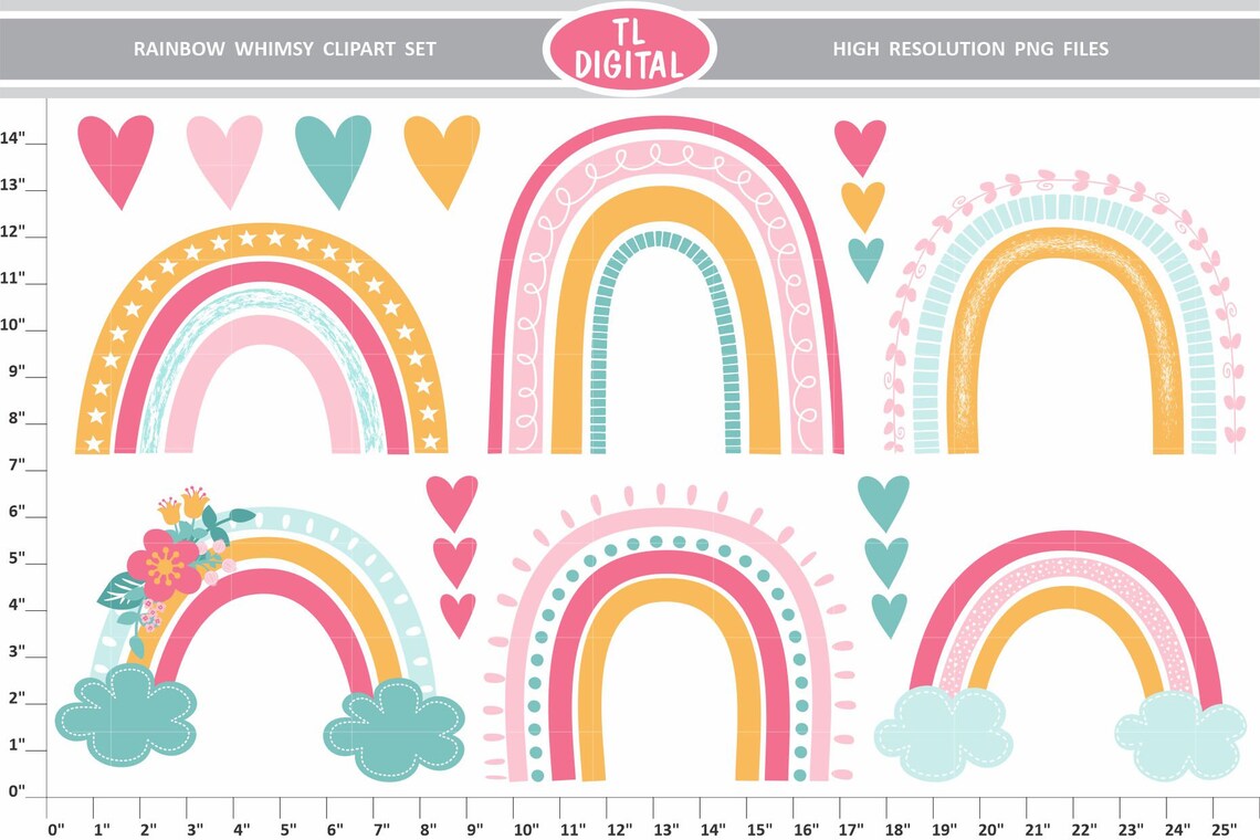 Rainbow Whimsy Clipart 56 Illustrations Digital PNG Files | Etsy