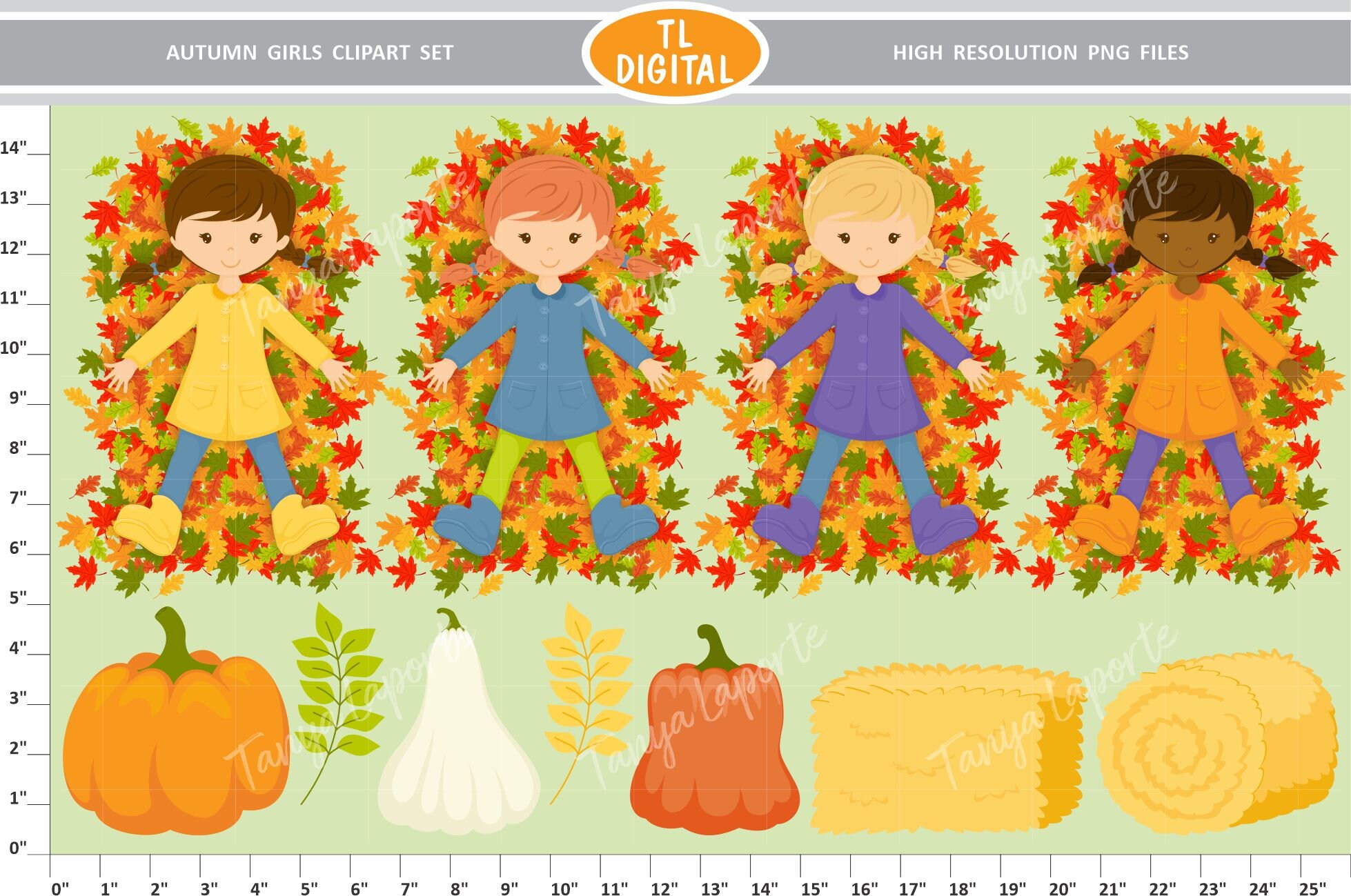 Autumn Girls Clipart Set Fall Clipart Digital PNG Files - Etsy Australia