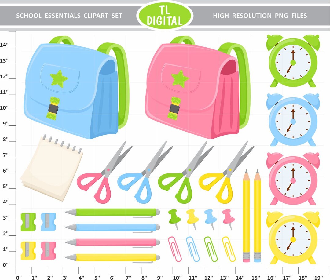 School Clipart - Back to School Essential - 48 Illustrations - Digital ...