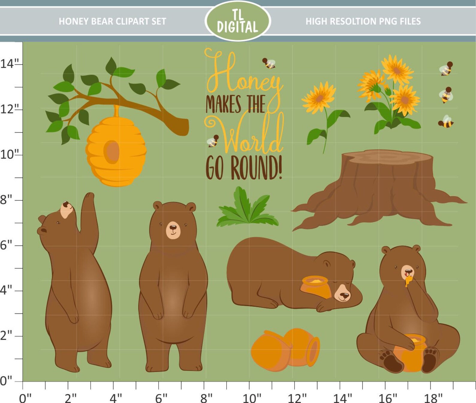 Honey Bear Clipart Set Animal Clipart Woodland Clipart - Etsy
