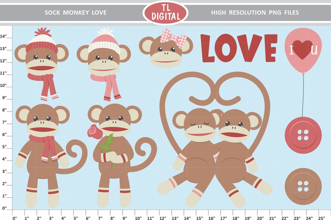 Valentines Day Clipart Sock Monkey Love Clipart Cute Valentine Graphics ...