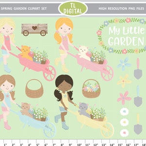 Spring Garden Clipart Set Girls Gardening Clipart Set High Resolution ...