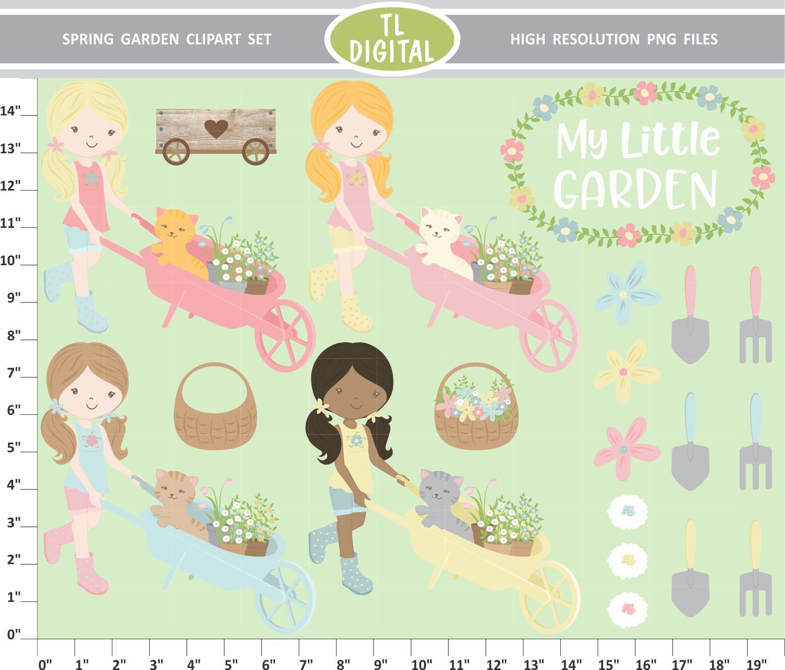 Spring Garden Clipart Set Girls Gardening Clipart Set High - Etsy Australia
