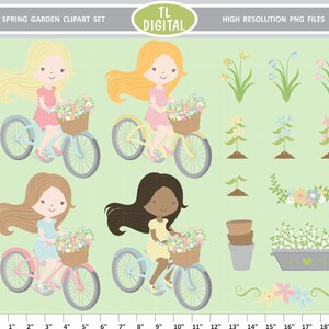 Spring Garden Clipart Set Girls Gardening Clipart Set High Resolution ...