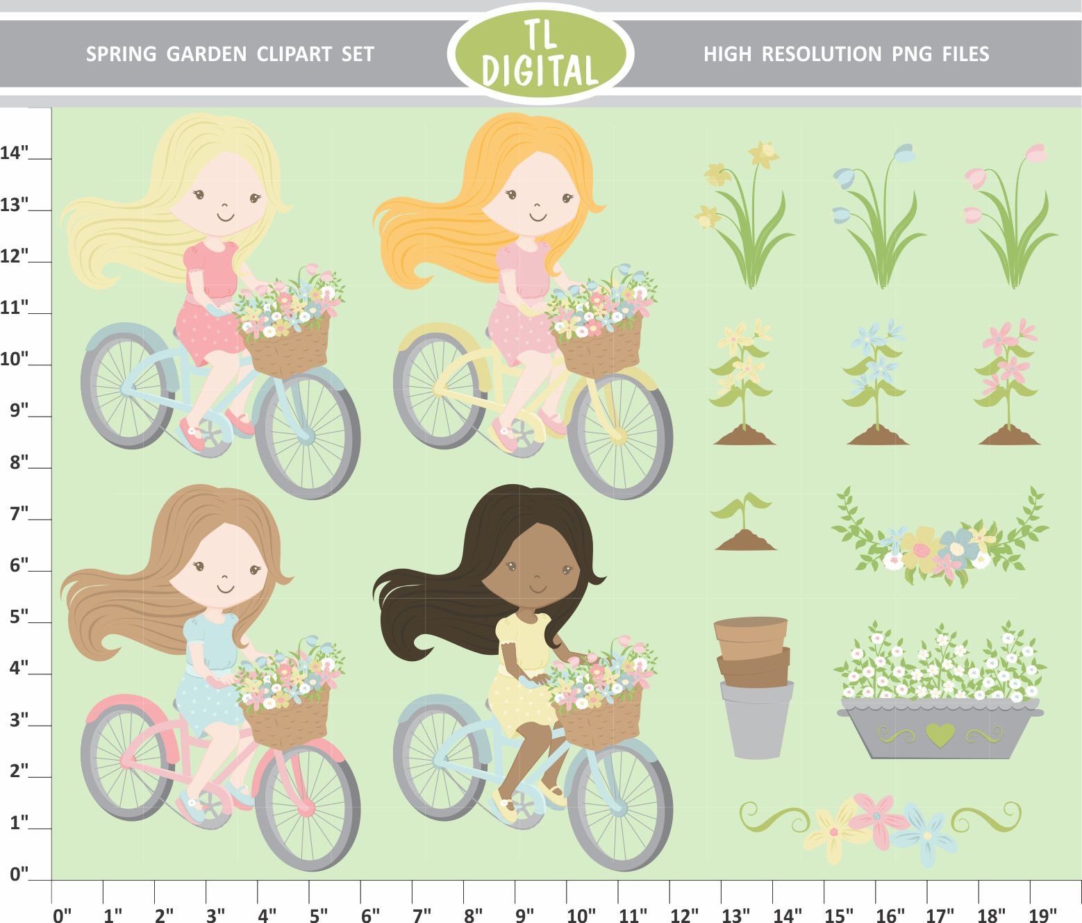 Spring Garden Clipart Set Girls Gardening Clipart Set High | Etsy