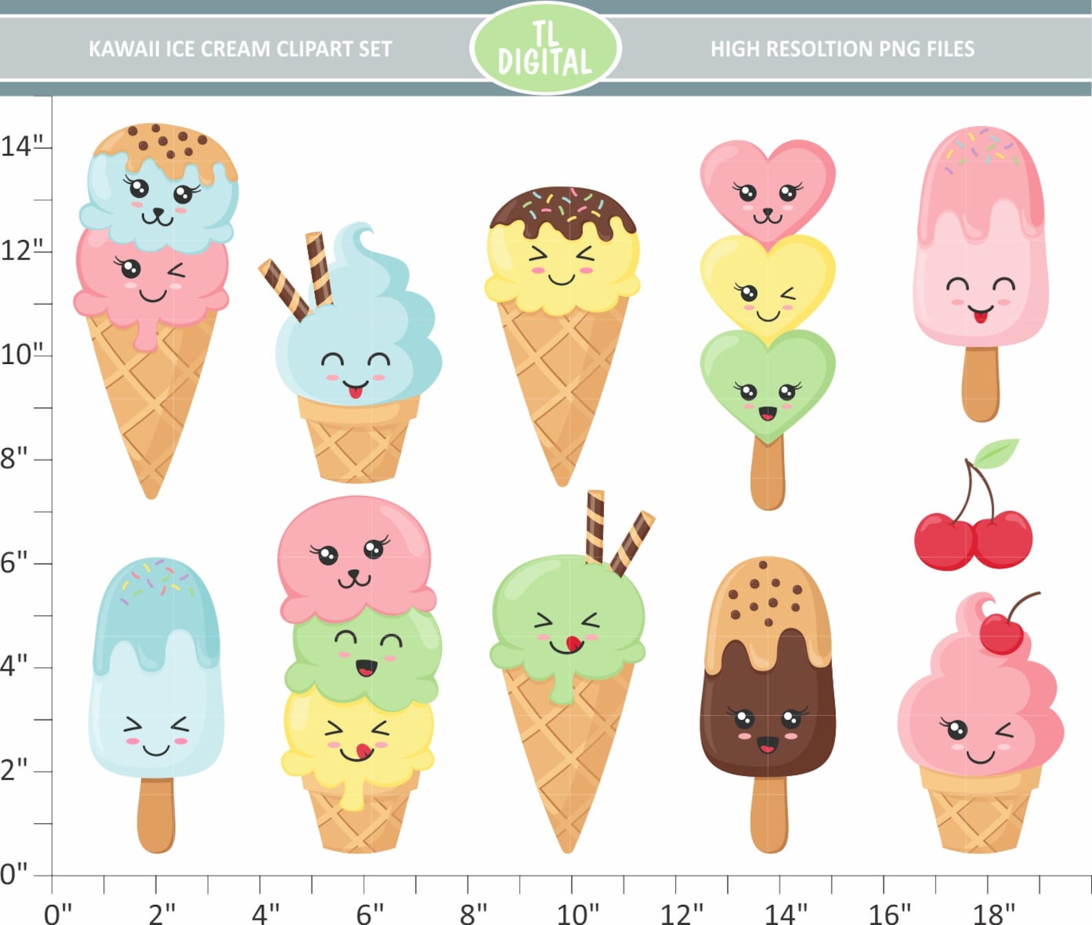 Ice Cream Clipart Set - Kawaii Clipart- High Resolution PNG Files - 11 ...