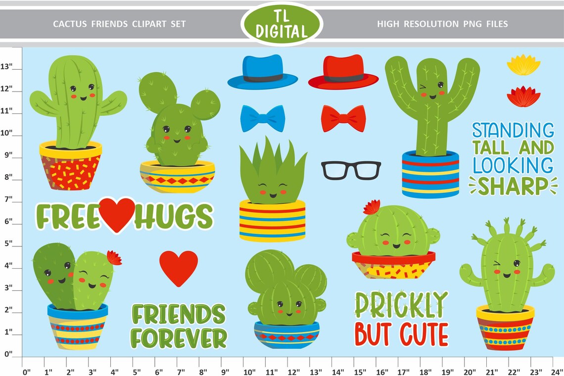 Cactus Friends Clipart Set 20 Illustrations Digital PNG - Etsy Australia