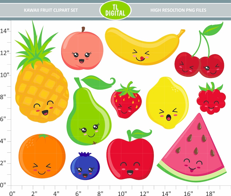 Kawaii Fruit Clipart Set Cute Fruit Clipart Tutti Frutti - Etsy