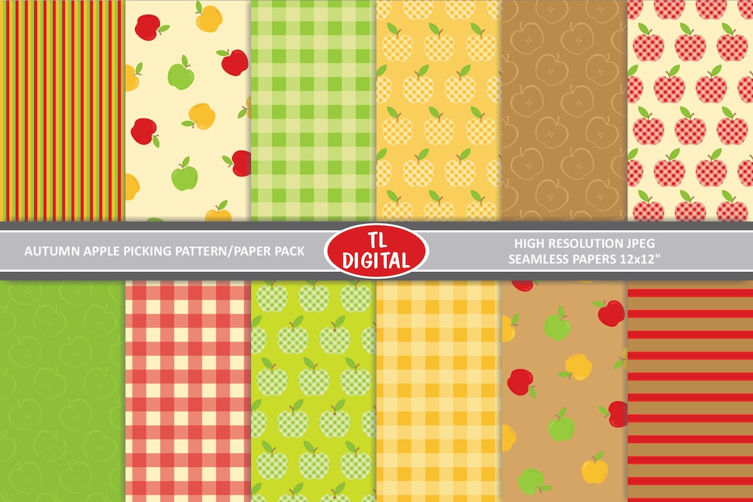 Apple Digital Paper Set 12 Seamless Patterns 12x12 High Resolution ...