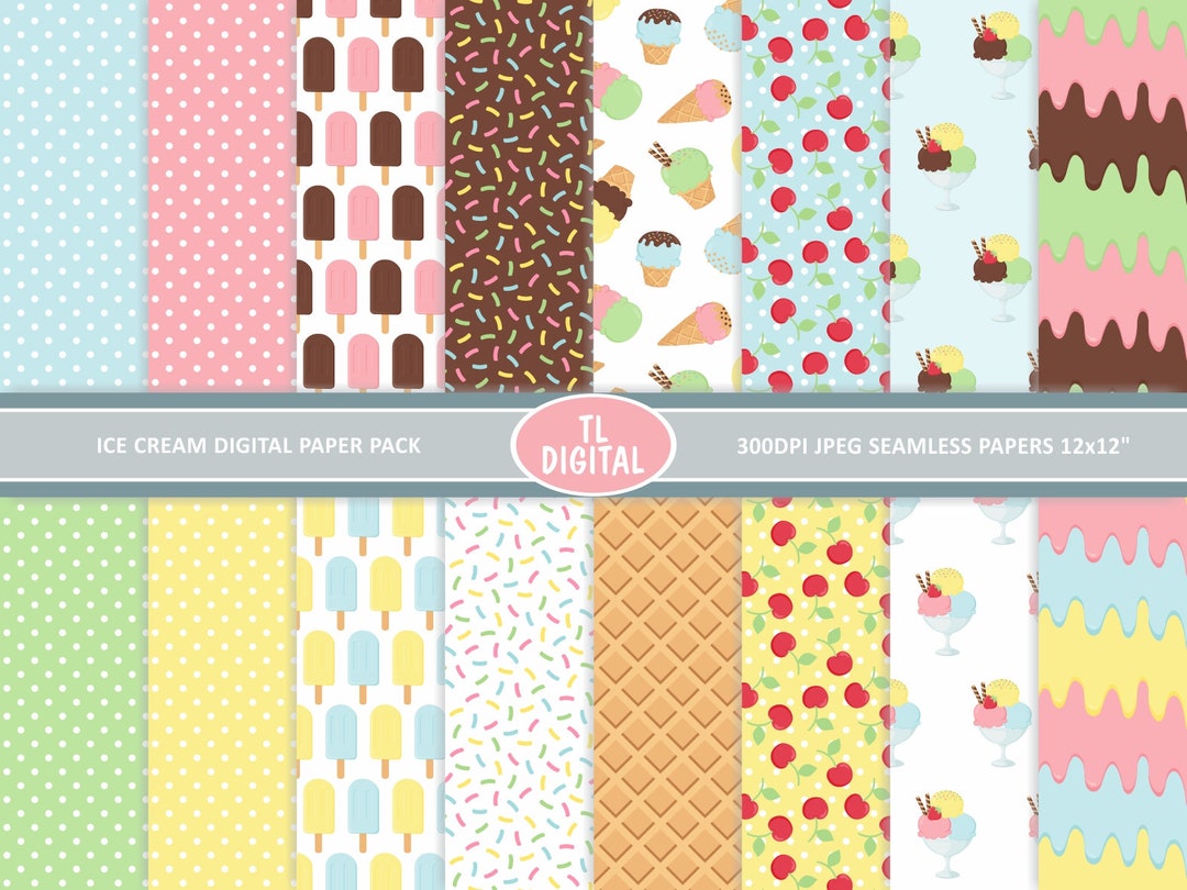 Ice Cream Paper Pack - Digital Papers - 12x12" - JPG FILES - 16 ...