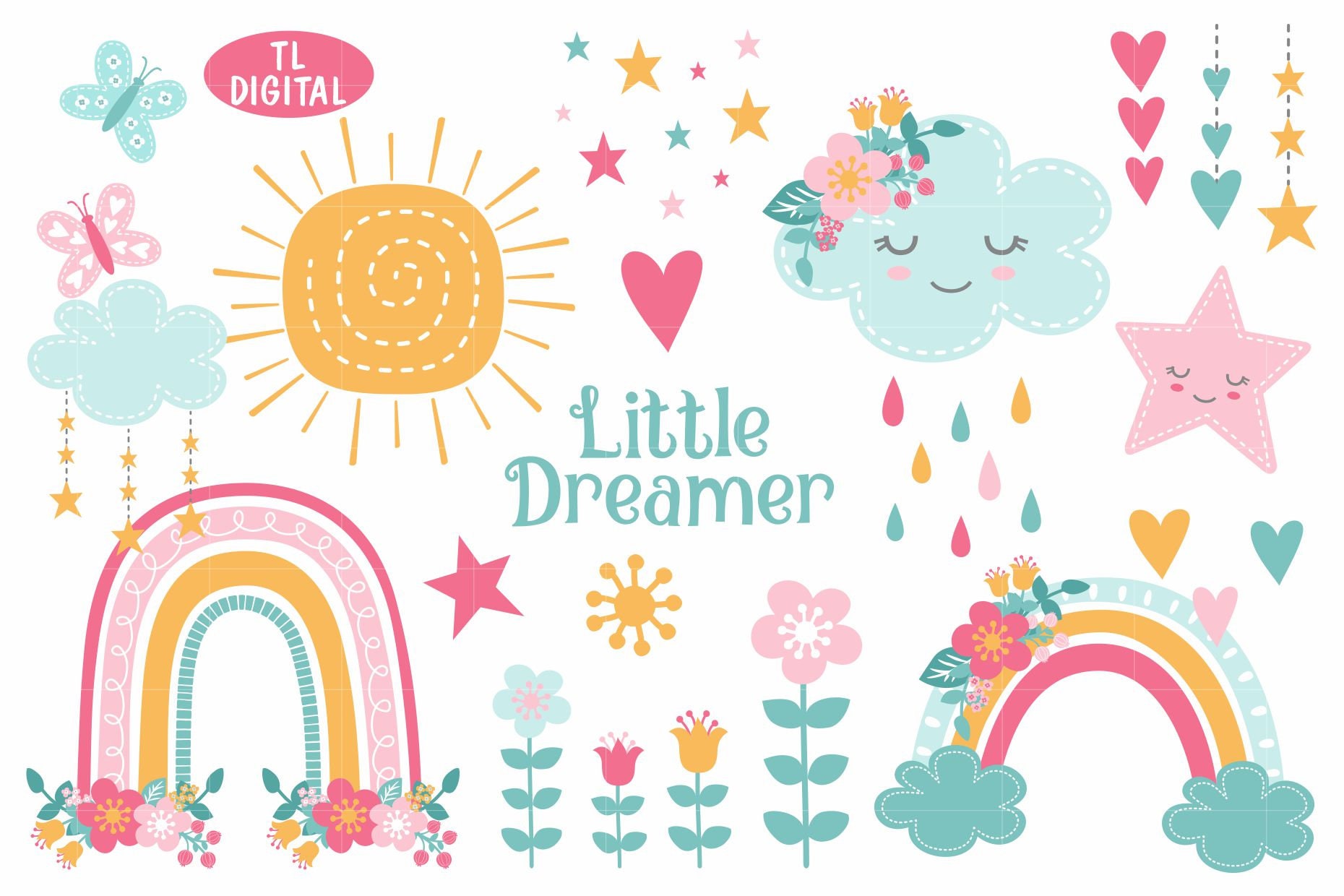 Rainbow Whimsy Clipart 56 Illustrations Digital PNG Files | Etsy