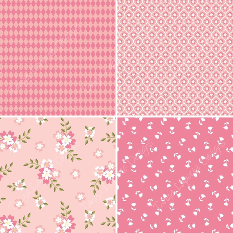 Yellow and Pink Spring Floral Digital Paper Set 10 | Etsy