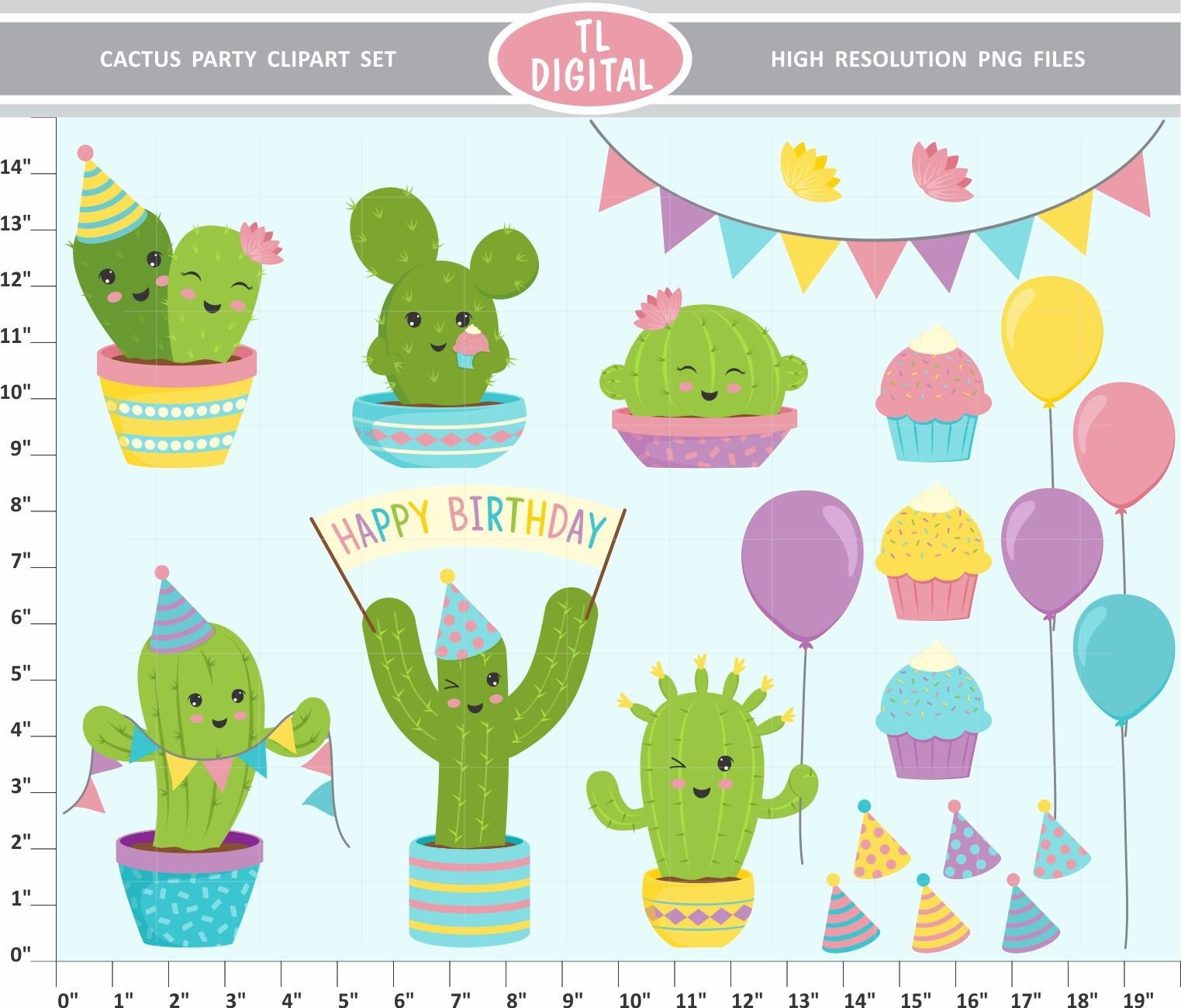 Cactus Party Clipart Set Cute Cactus High Resolution PNG - Etsy Australia