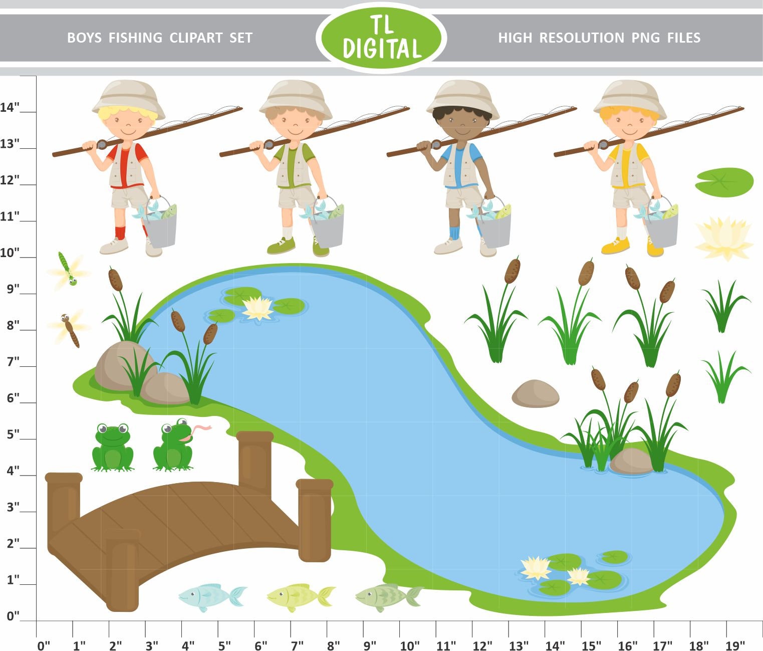 Fishing Clipart Set Boys Clipart Gone Fishing High | Etsy