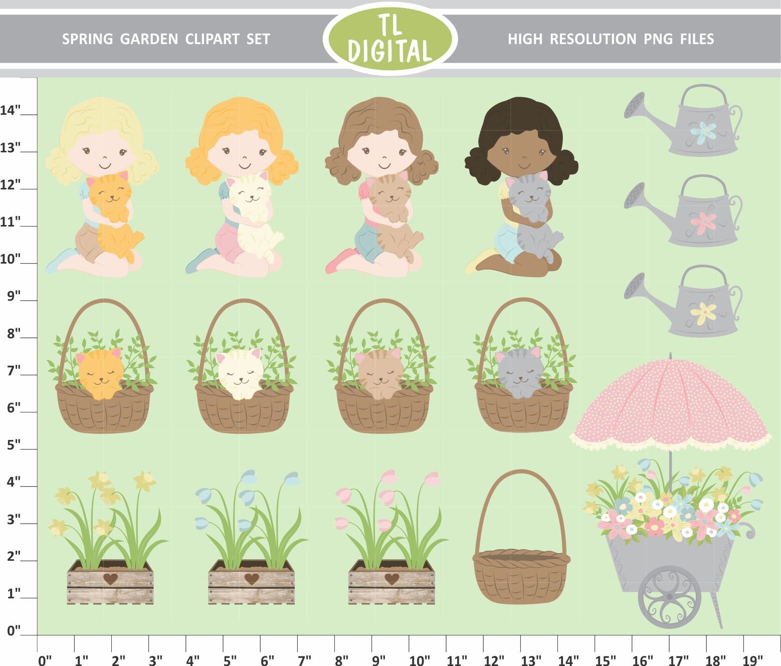 Spring Garden Clipart Set Girls Gardening Clipart Set High - Etsy Australia