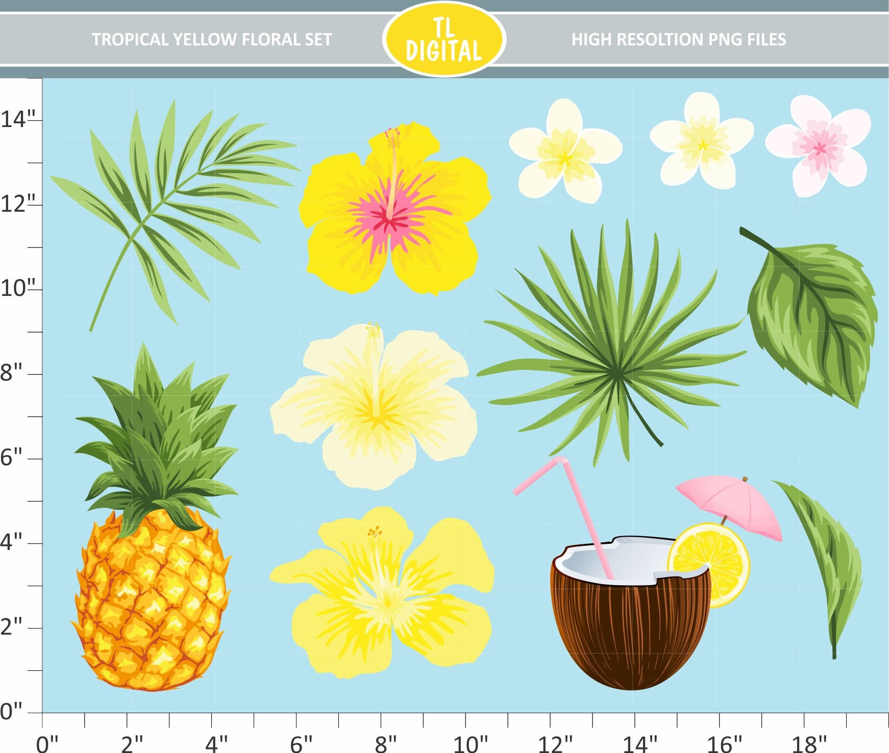 Tropical Flowers Clipart Set Yellow Flower Tropical Set - Etsy Australia