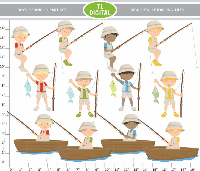 Fishing Clipart Set Boys Clipart Gone Fishing High | Etsy