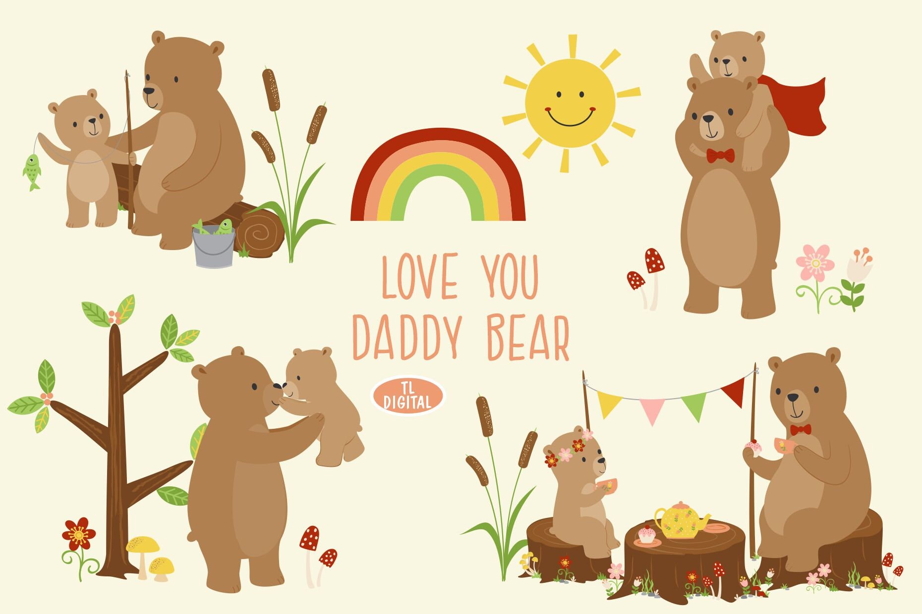 Daddy Bear Clipart Set Papa Bear Animal Clipart 15 - Etsy Hong Kong