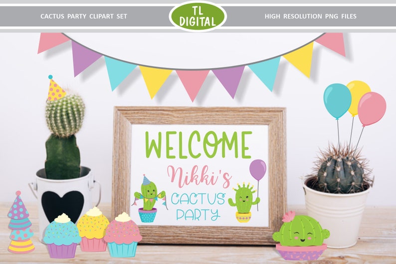 Cactus Party Clipart Set - Cute Cactus - High Resolution PNG Files - 22 ...