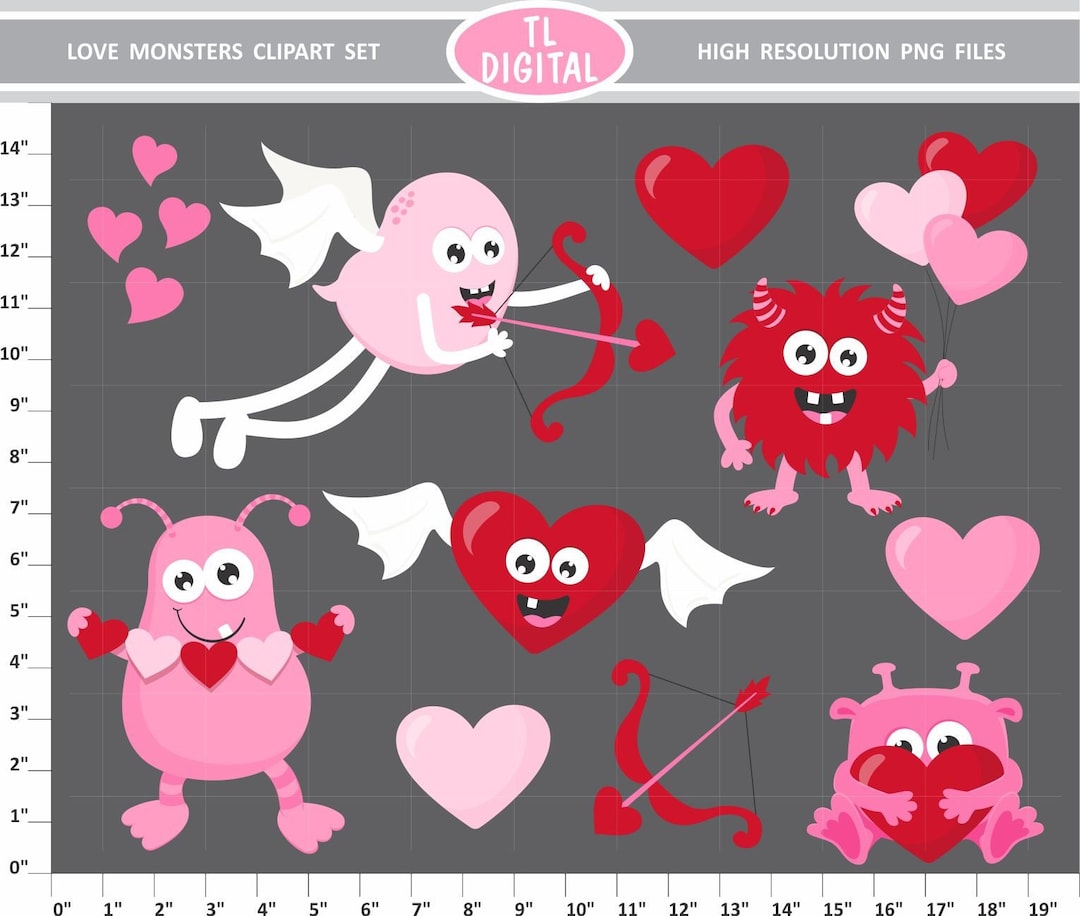 Love Monster Clipart Set - Valentines Day Monsters - Cute Monsters ...
