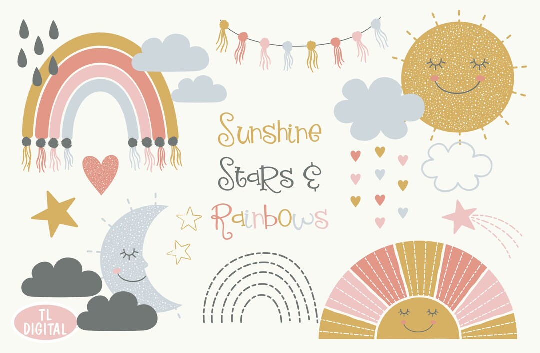 Sunshine, Stars and Rainbows Clipart 45 Illustrations Digital PNG Files ...