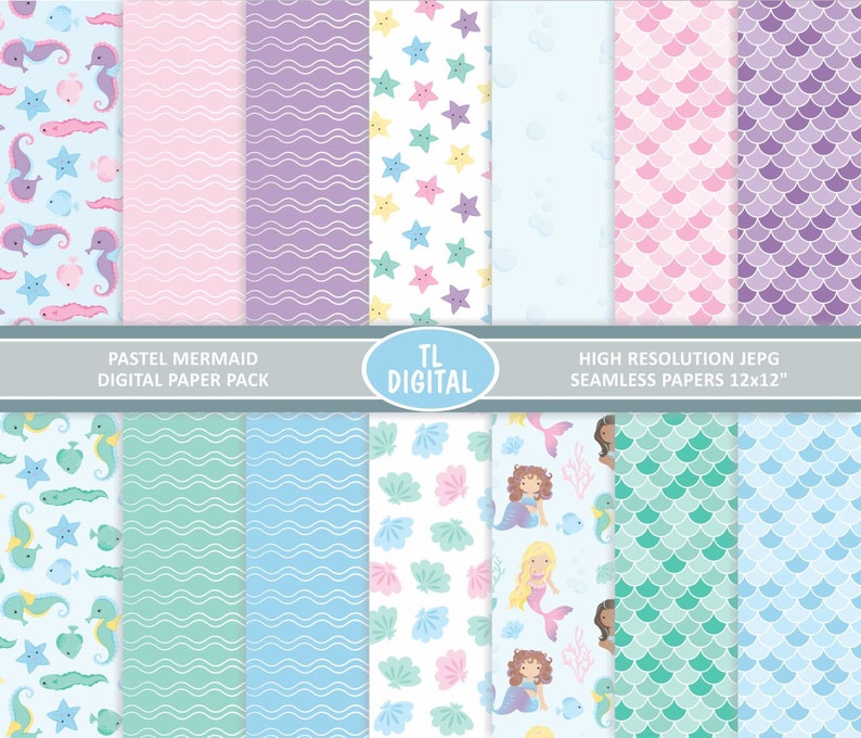 Pastel Mermaid Paper Pack Under the Sea Digital Papers - Etsy Australia