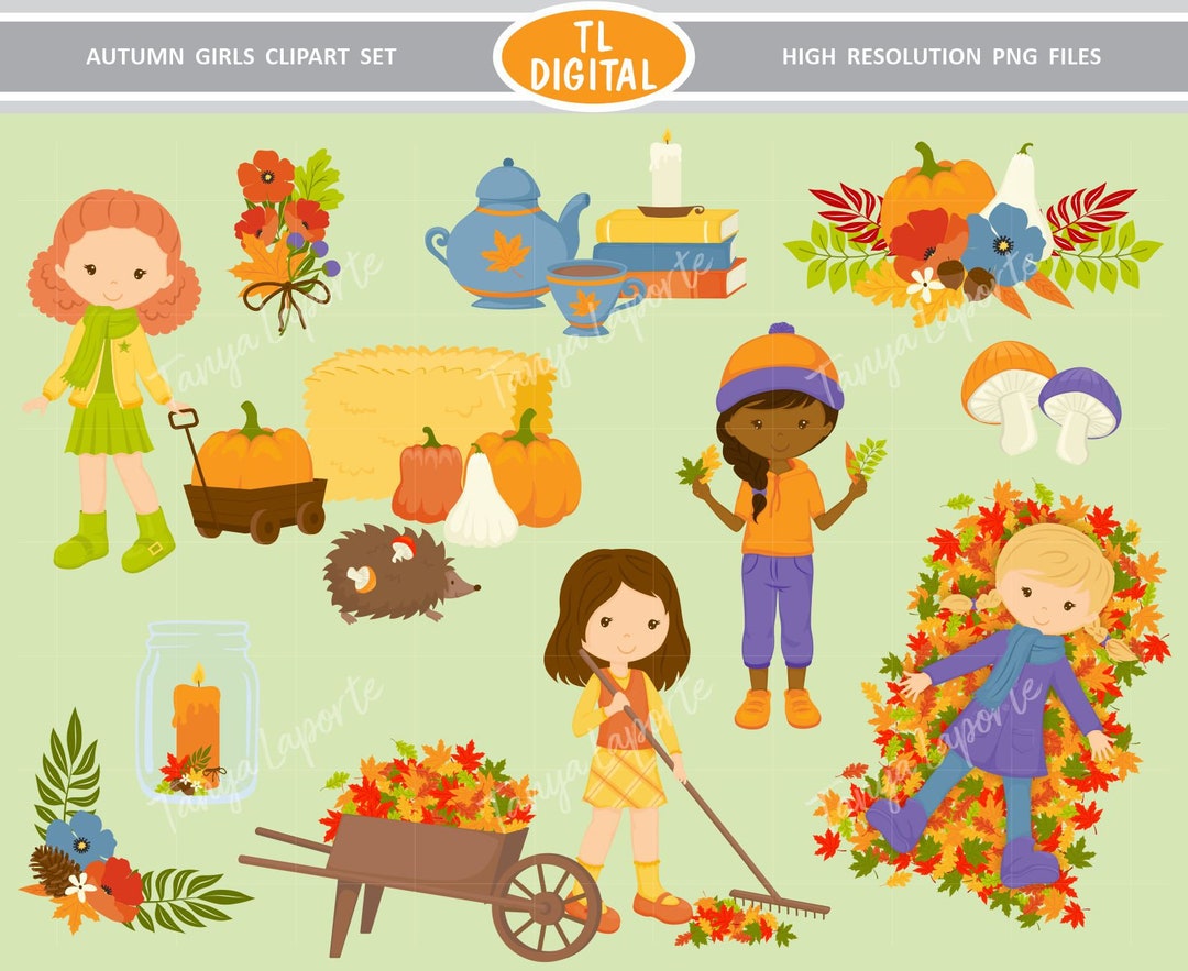 Autumn Girls Clipart Set Fall Clipart Digital PNG Files - Etsy Australia