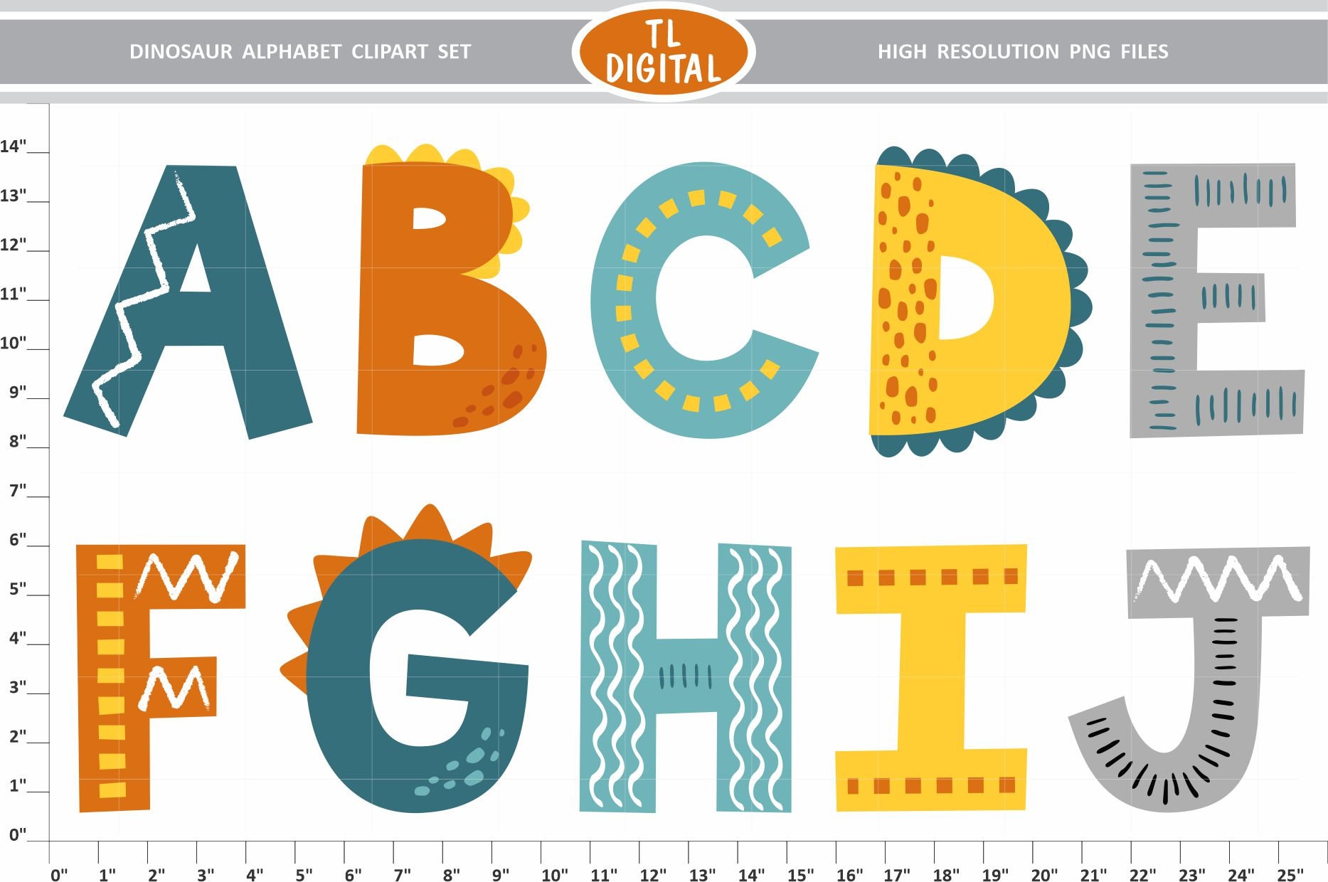 Dinosaur Alphabet - Boys Clipart - High Resolution PNG Files - 26 ...