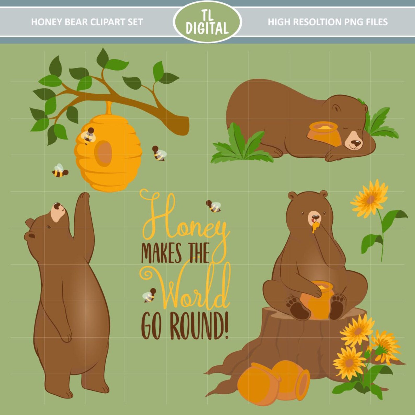 Honey Bear Clipart Set Animal Clipart Woodland Clipart - Etsy