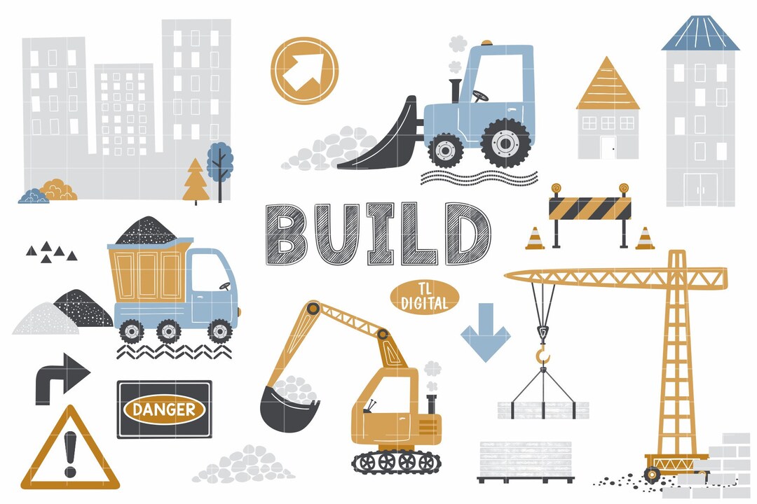 Construction Clipart Set - Cute Clipart for Boys - 64 Illustrations ...