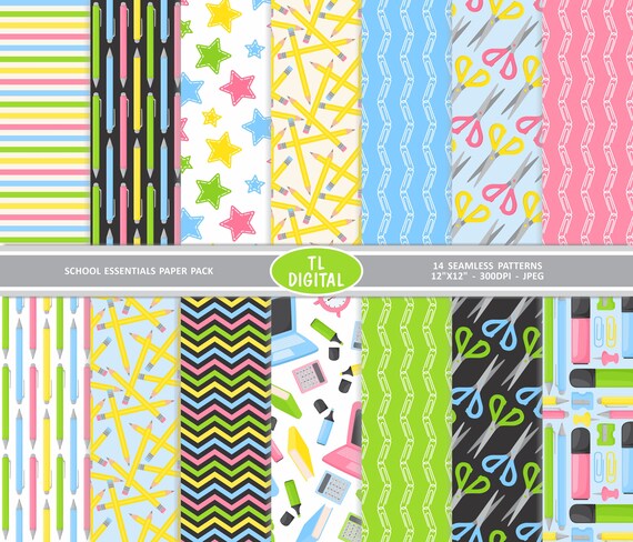 School Essentials Paper Pack Digital Seamless Patterns | Etsy